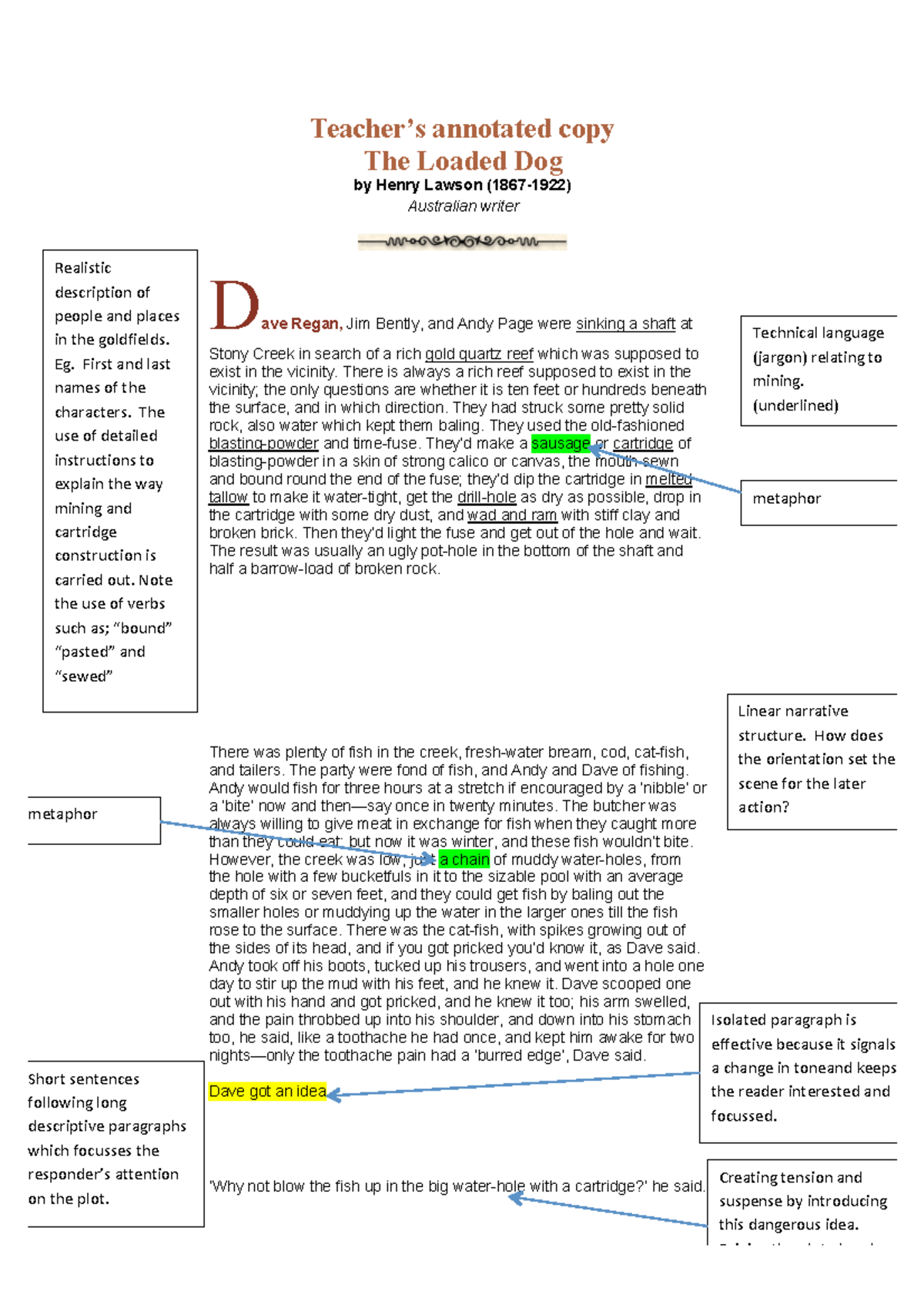 The loaded dog annotated - Teacher’s annotated copy The Loaded Dog by ...