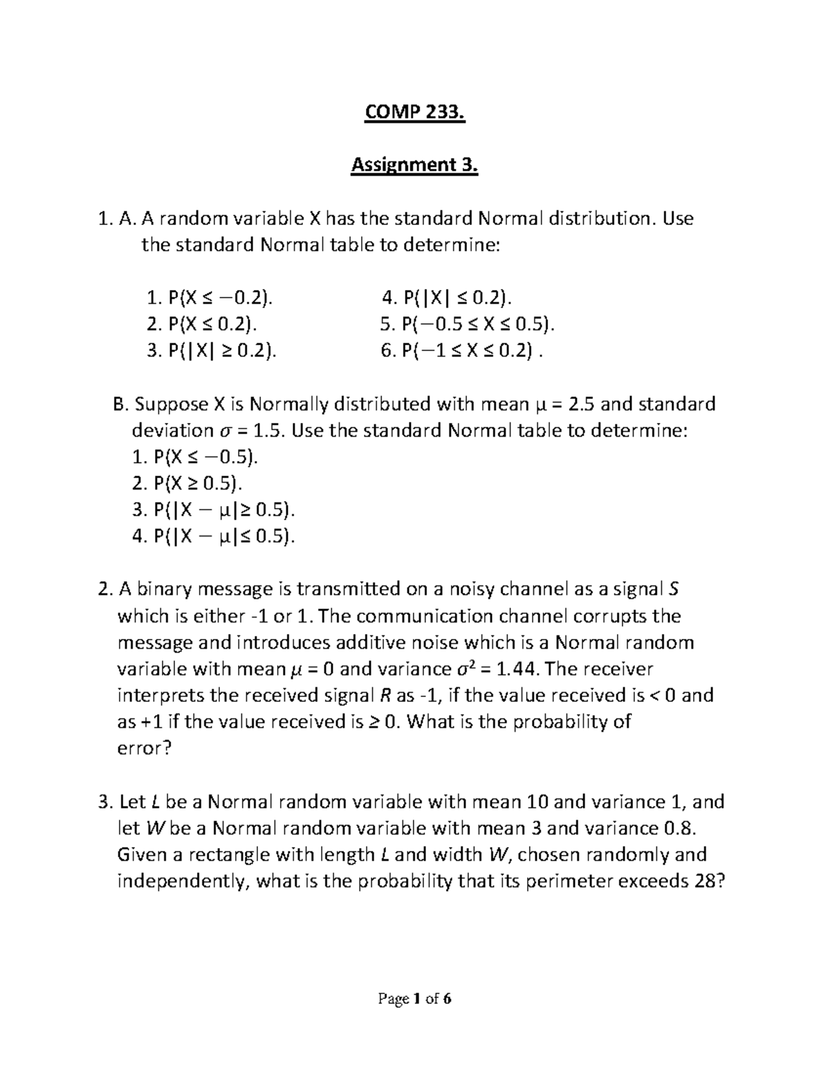 A3 Problems - Assignment 3 to practice - COMP 233. Assignment 3. A. A ...
