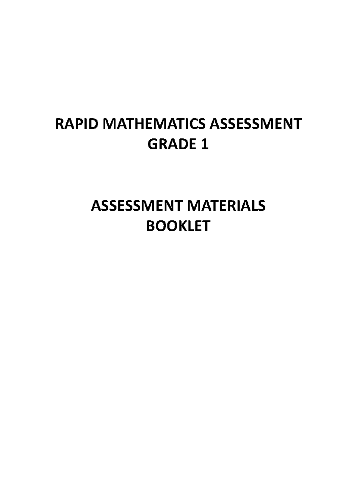 Grade 1 Rapid Math Assessment Materials Booklet - December 2023 - Studocu