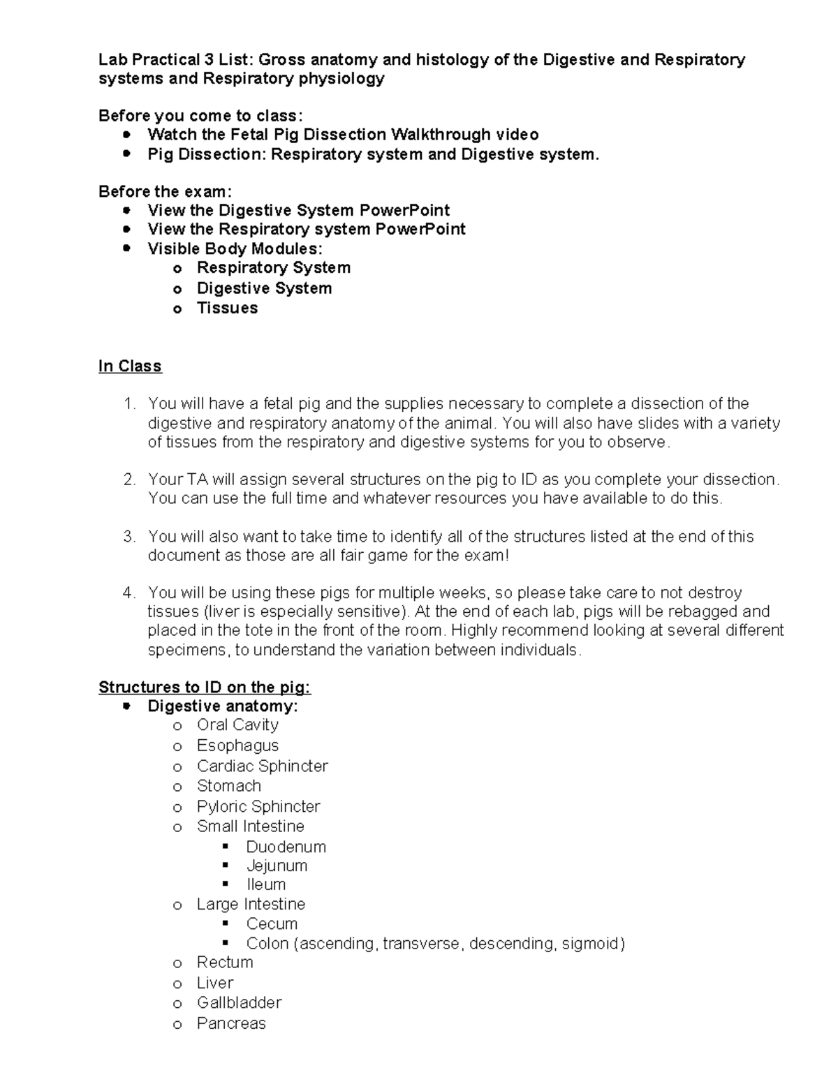 Lab practical 3 list: Gross anatomy and histology of digestive and ...