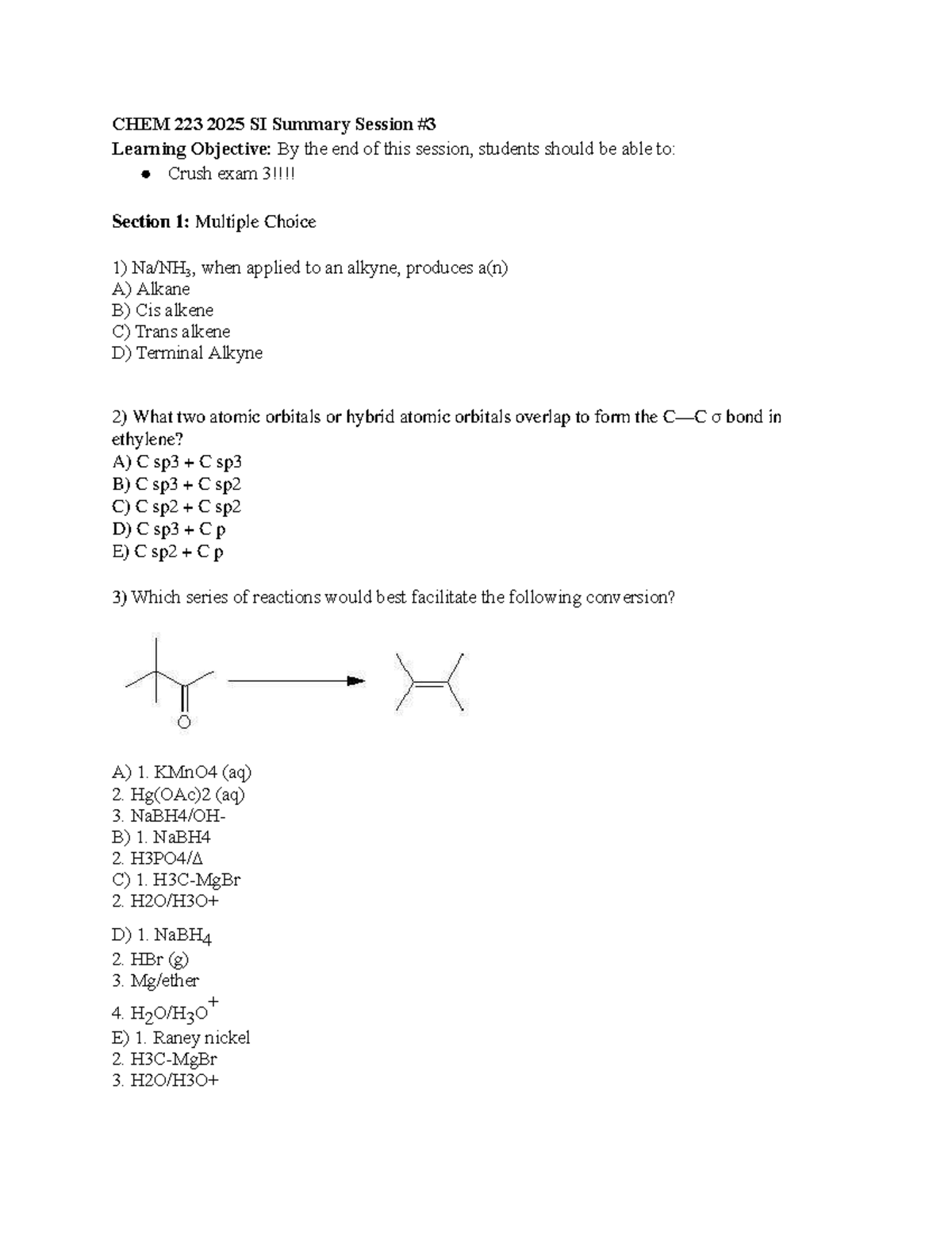 CHEM 223 2025 SI Summary Session #3: Key Concepts & Exam Prep - Studocu