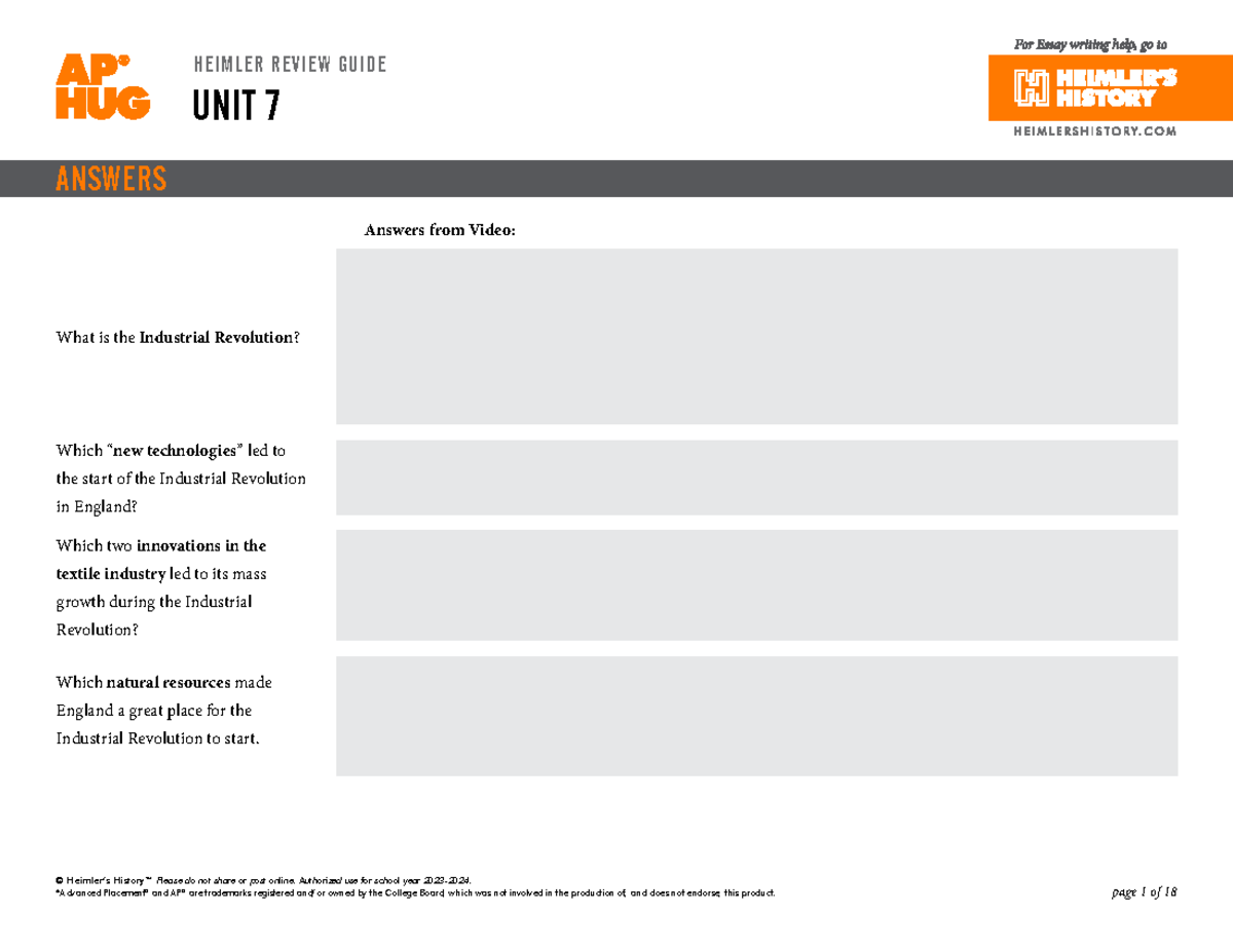 HEIMLER REVIEW GUIDE UNIT 7: INDUSTRIAL REVOLUTION INSIGHTS - Studocu