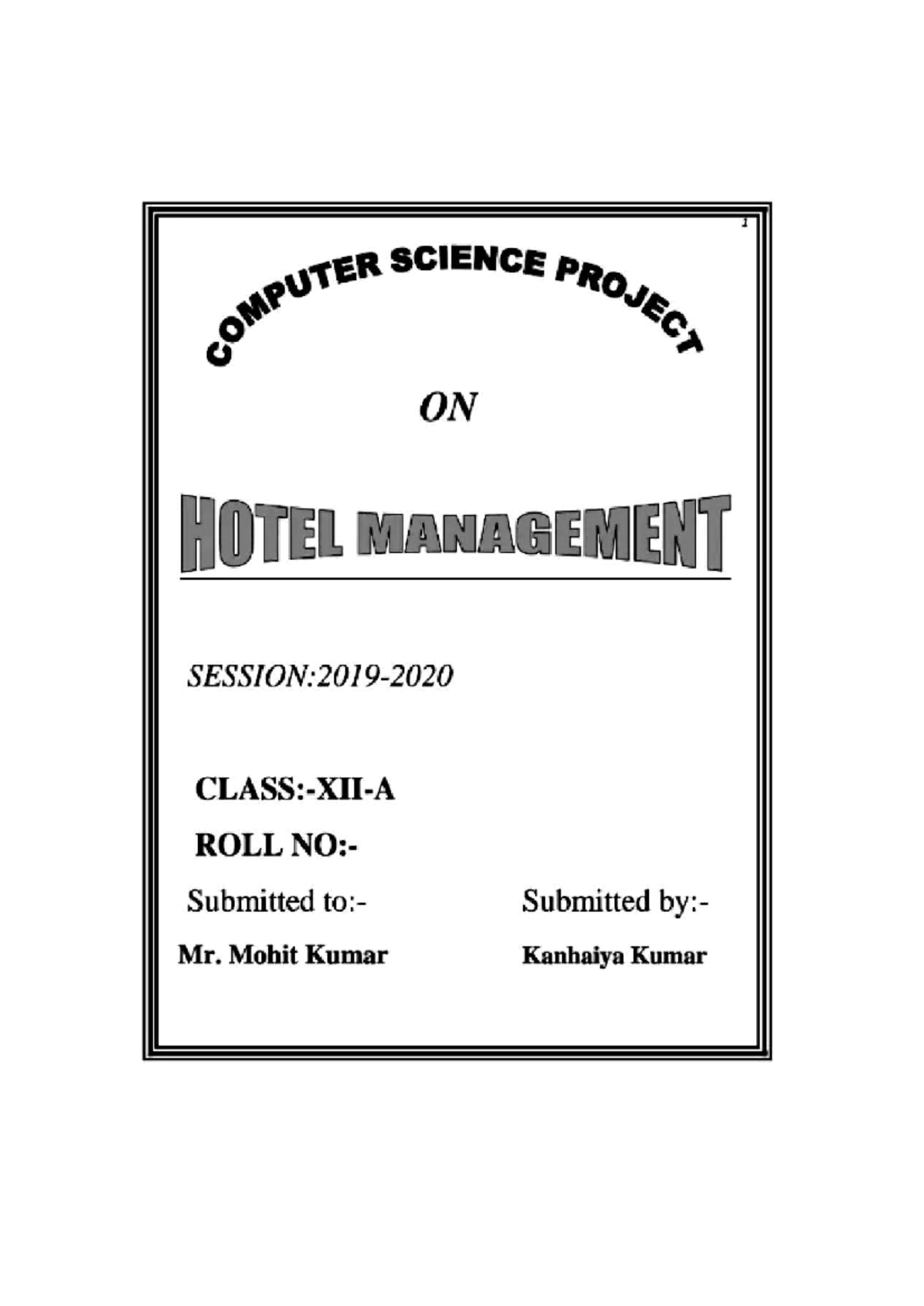 CS Project: Hotel Management System Overview and Code - Studocu