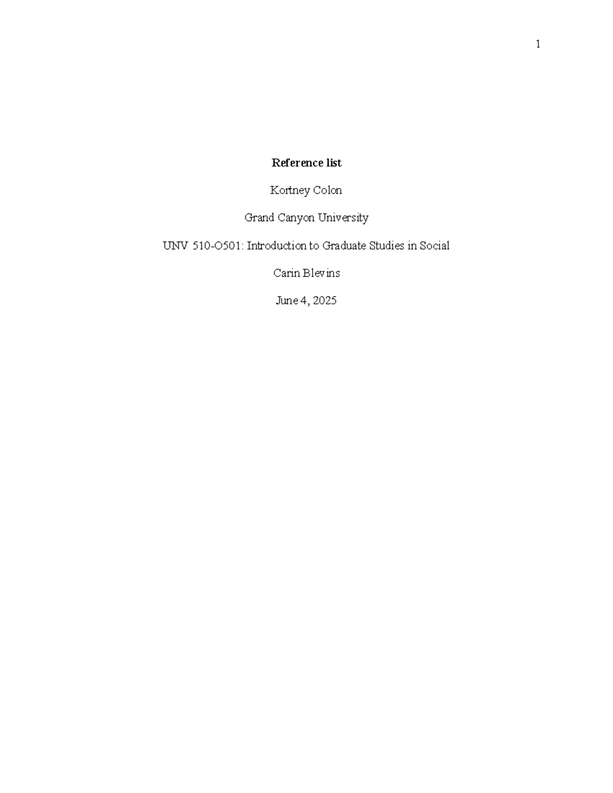 UNV 510 RS T2 - Reference List for Social Work Dissertation Research ...
