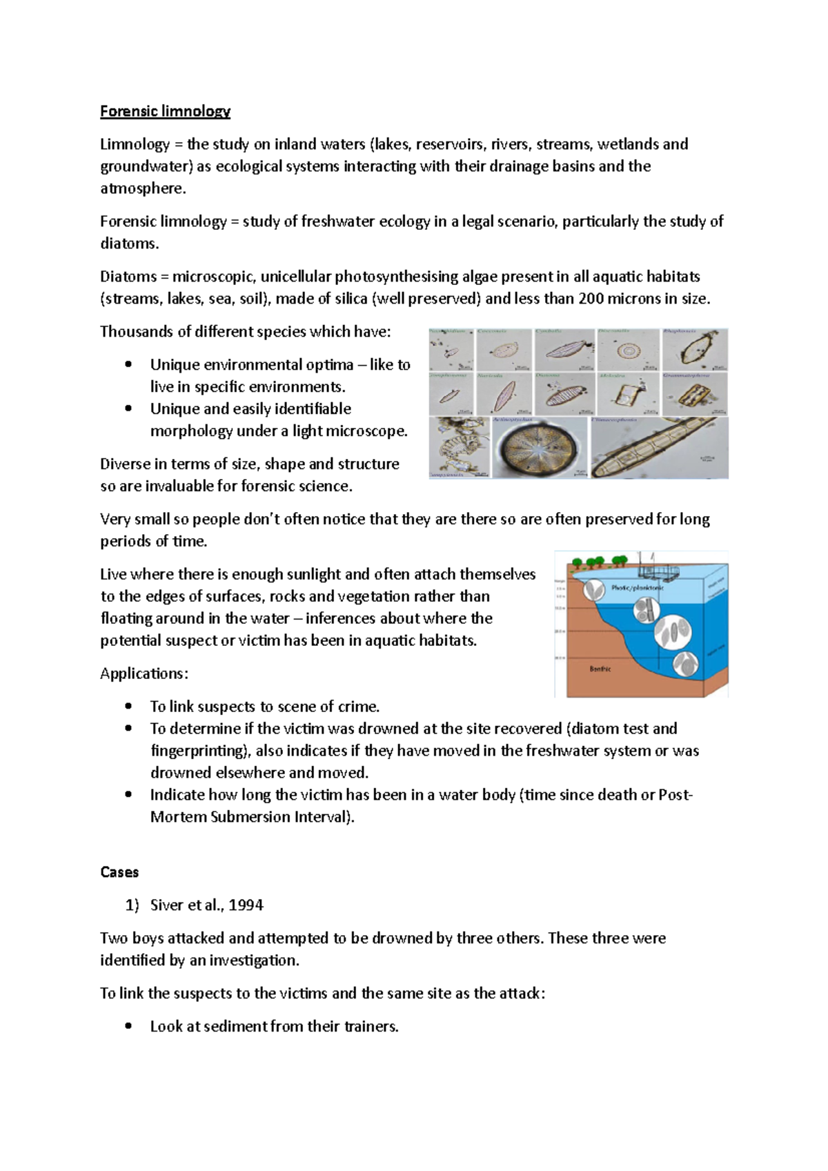 Forensic Limnology Lecture Notes 4: Diatoms and Crime Scene Analysis ...