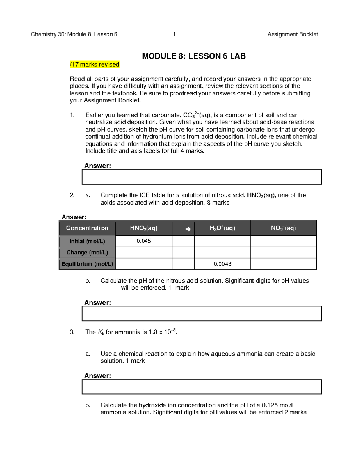 Module 8 Lesson 6 Lab - Chemistry 30: Module 8: Lesson 6 1 Assignment ...