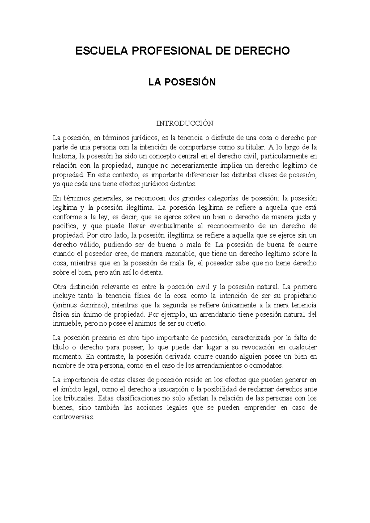TA1 Clases de Posesión en el Derecho Civil: Legítima y Ilegítima - Studocu