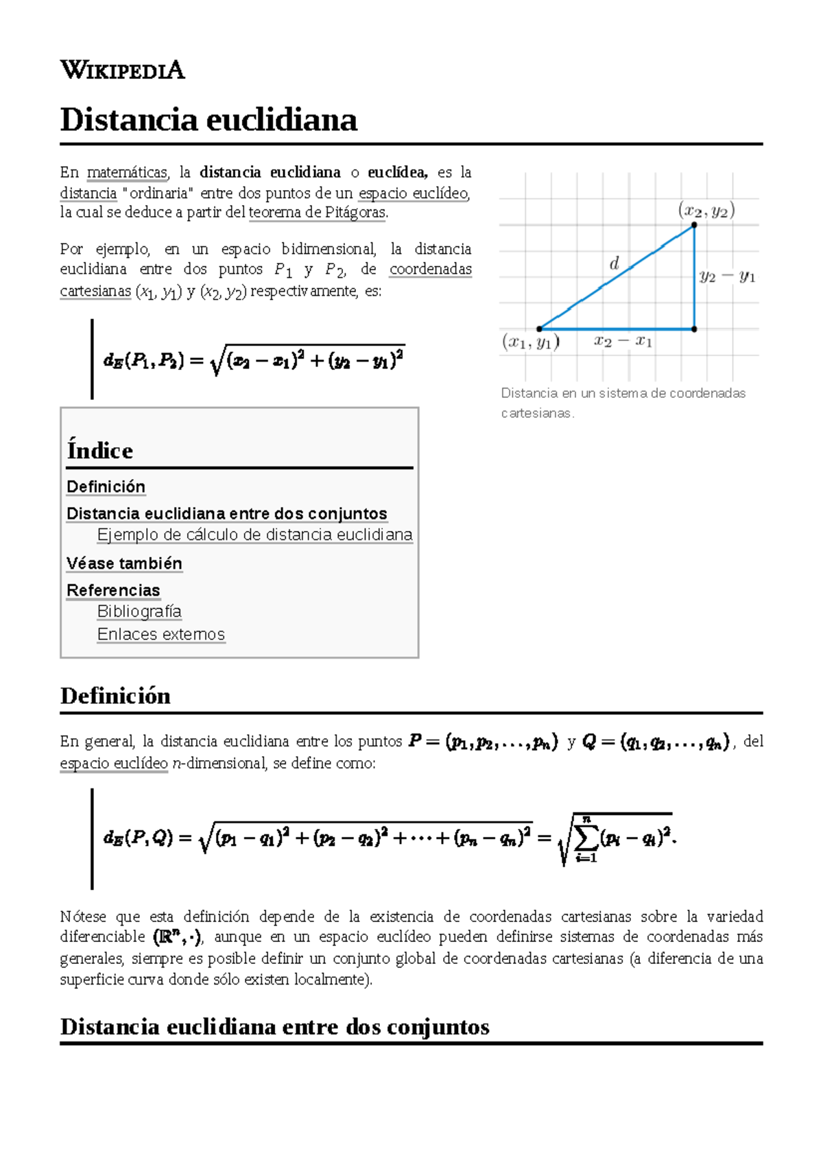 Distancia Euclidiana en Matemáticas: Definición y Ejemplos - Studocu