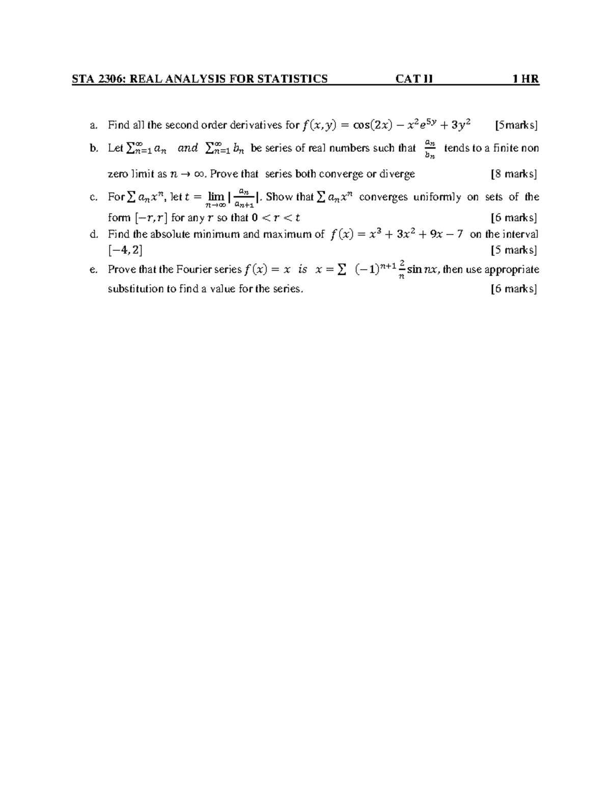 STA 2306 CAT II - Exam cat papers - STA 2306: REAL ANALYSIS FOR ...
