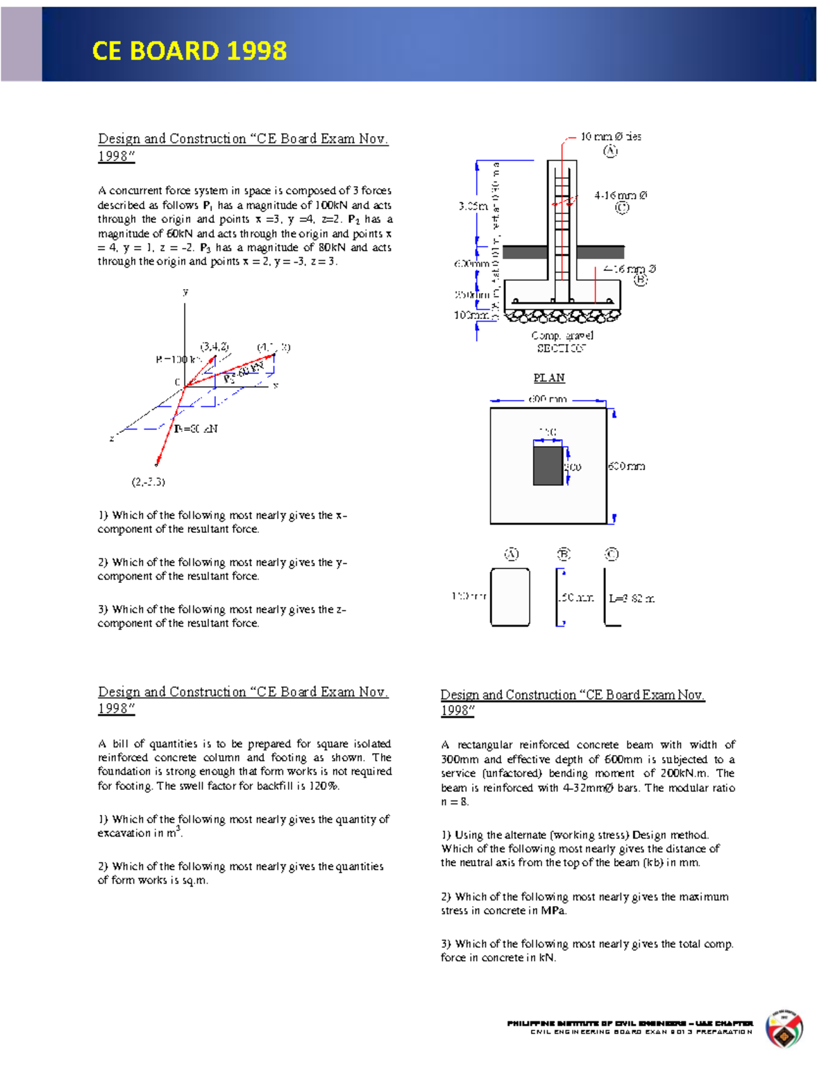 Civil Engineering Board Exam Review - Design & Hydraulics, Nov 1998 ...