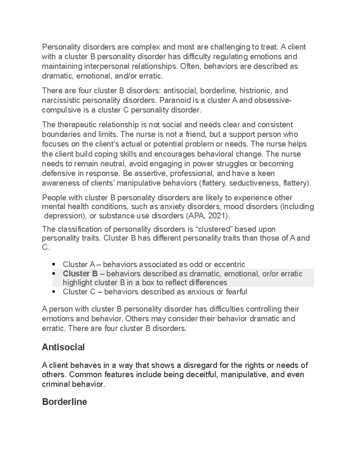 Cluster B Personality Disorders - Personality disorders are complex and ...