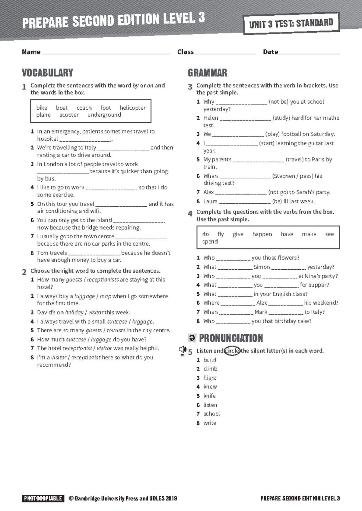 PRE-UT-U3S - LEVEL 3 UNIT 3 TEST: VOCABULARY & GRAMMAR - Studocu