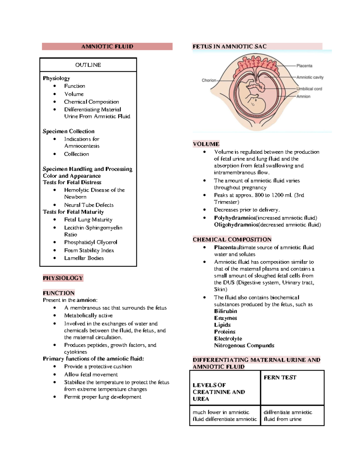 Amniotic Fluid Overview and Analysis for Exam PSY 101 - Studocu