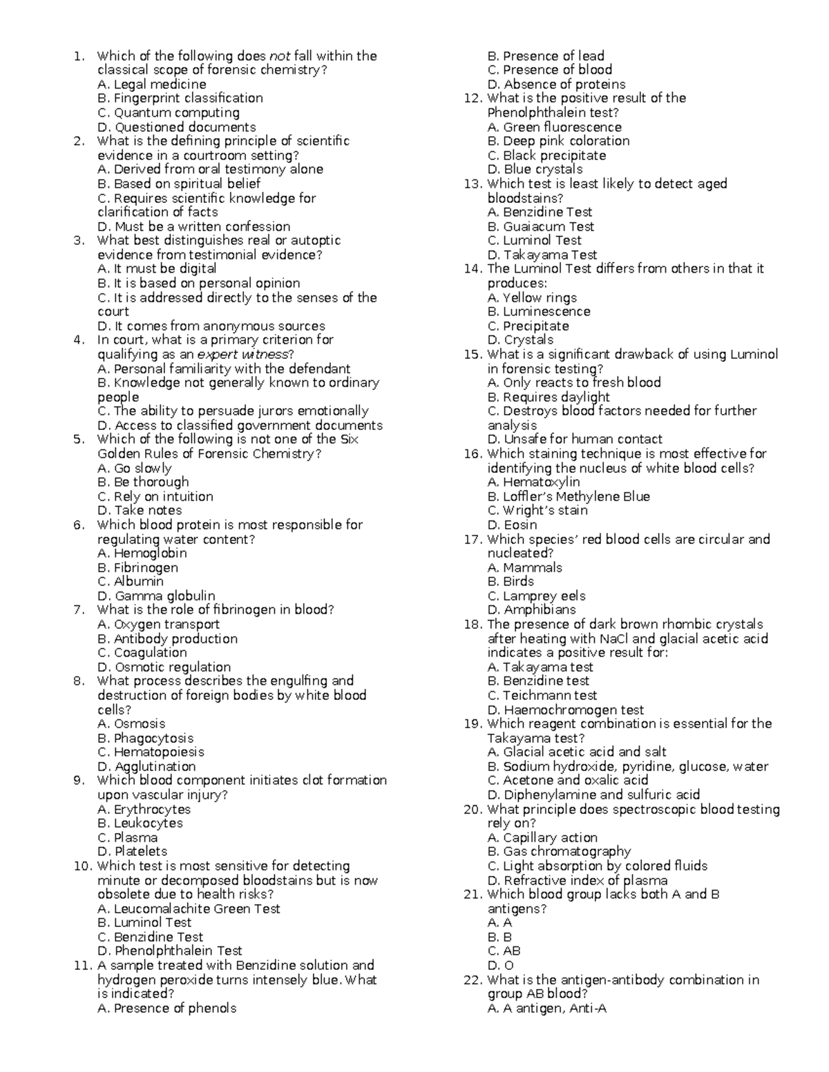 Forensic Chemistry and Toxicology Prelims 2025: 85 Key Questions - Studocu