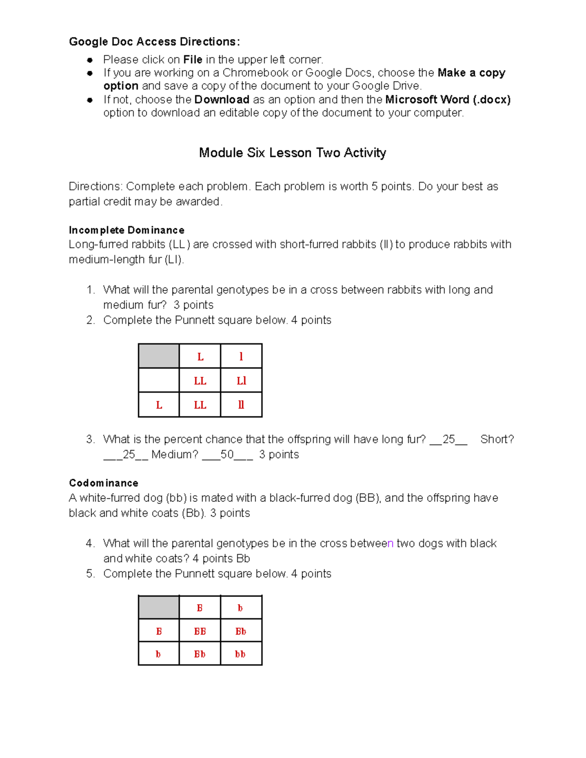 Biology M6L2 Activity: Genetic Crosses and Punnett Squares - Google Doc ...