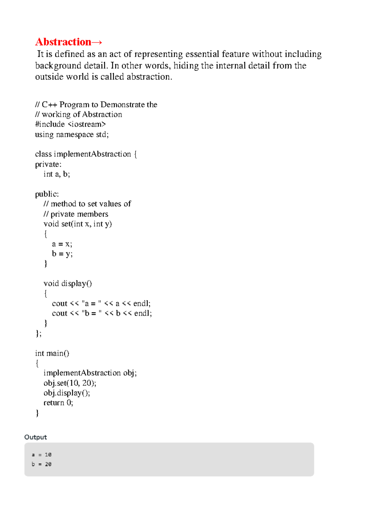 CS101: Lecture Notes on Abstraction and Function Overloading - Studocu