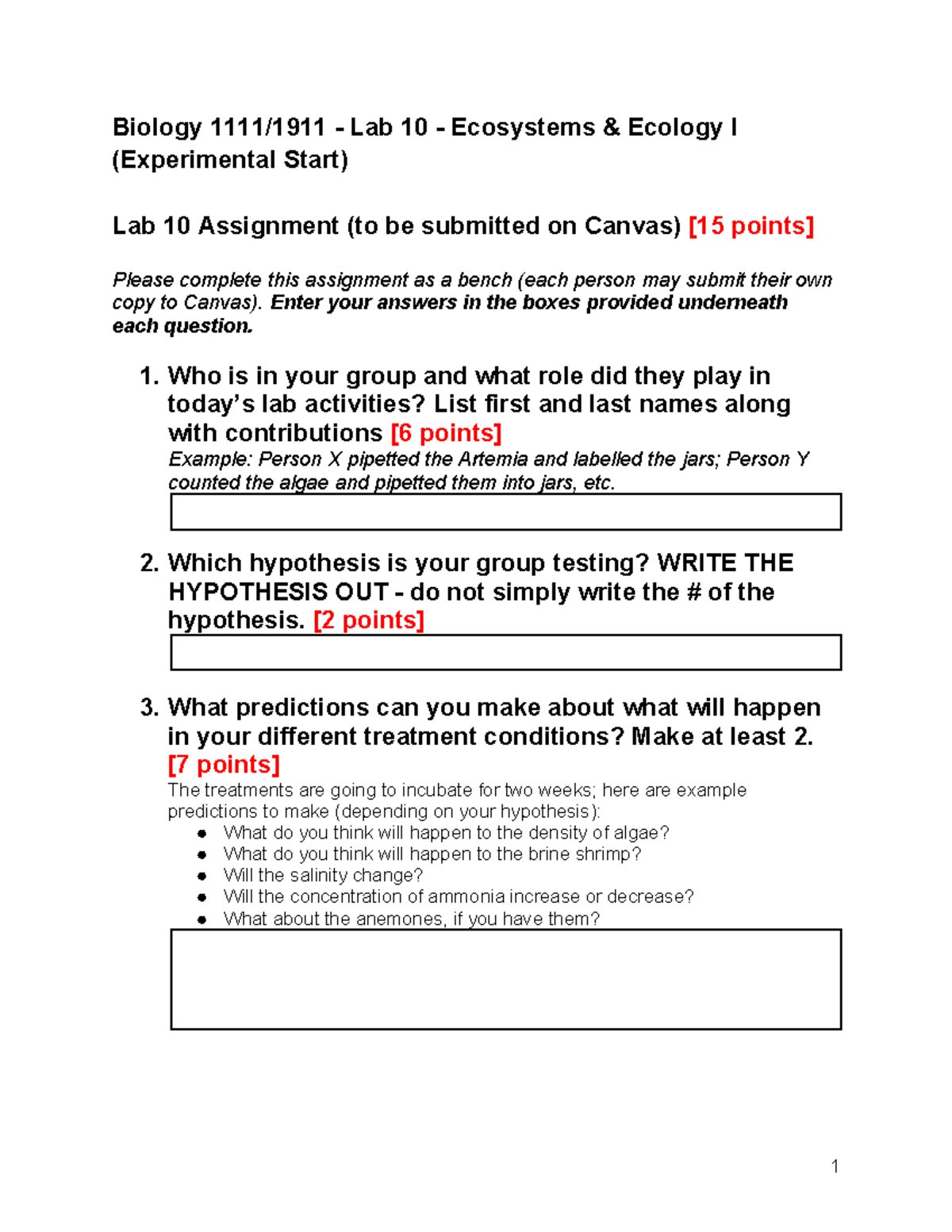 Lab 10 - Assignment - Ecosystems & Ecology I - Biology 1111/1911 - Lab ...