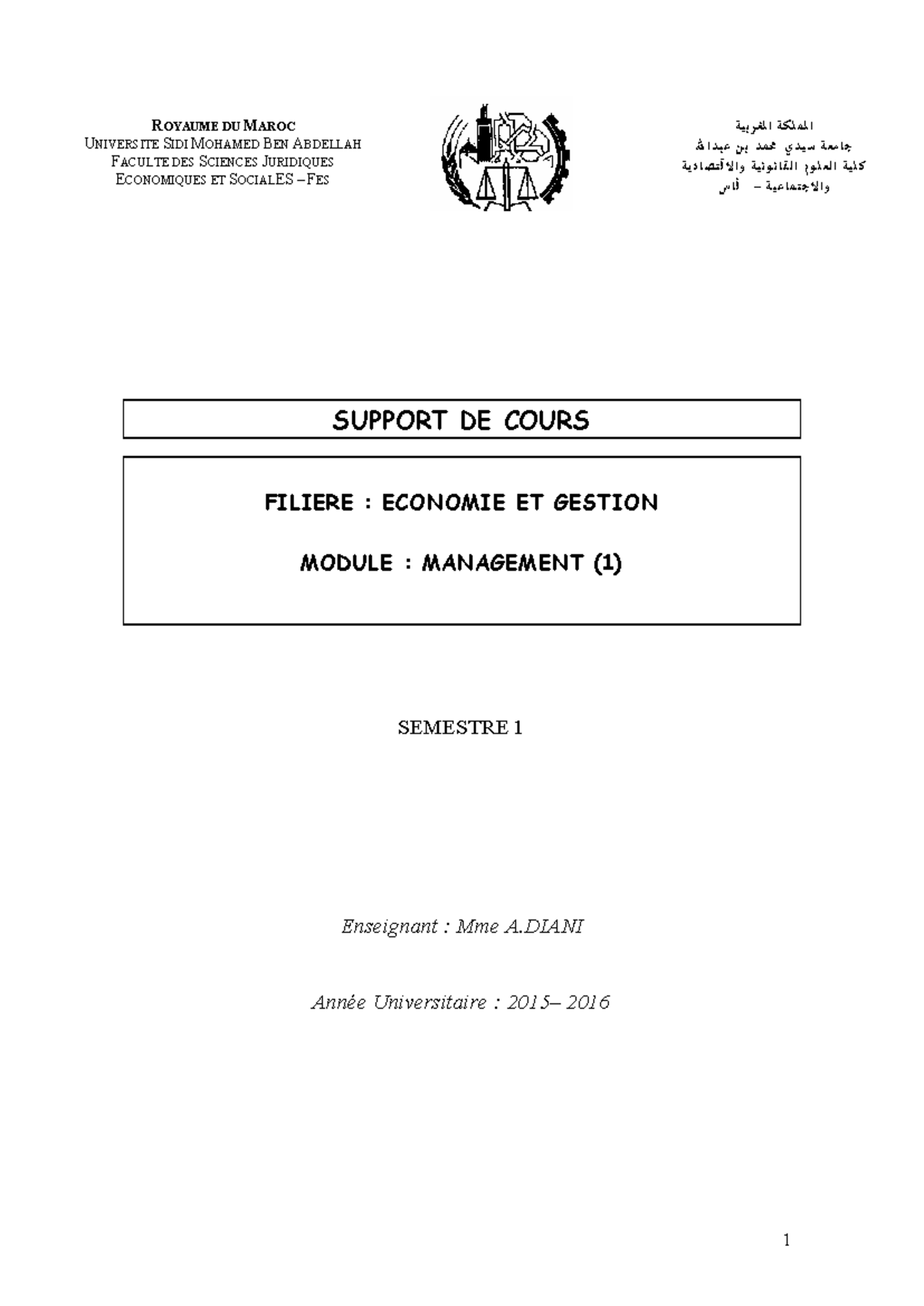 Management-S1 - Ce cours constitue une initiation au Management, il a ...