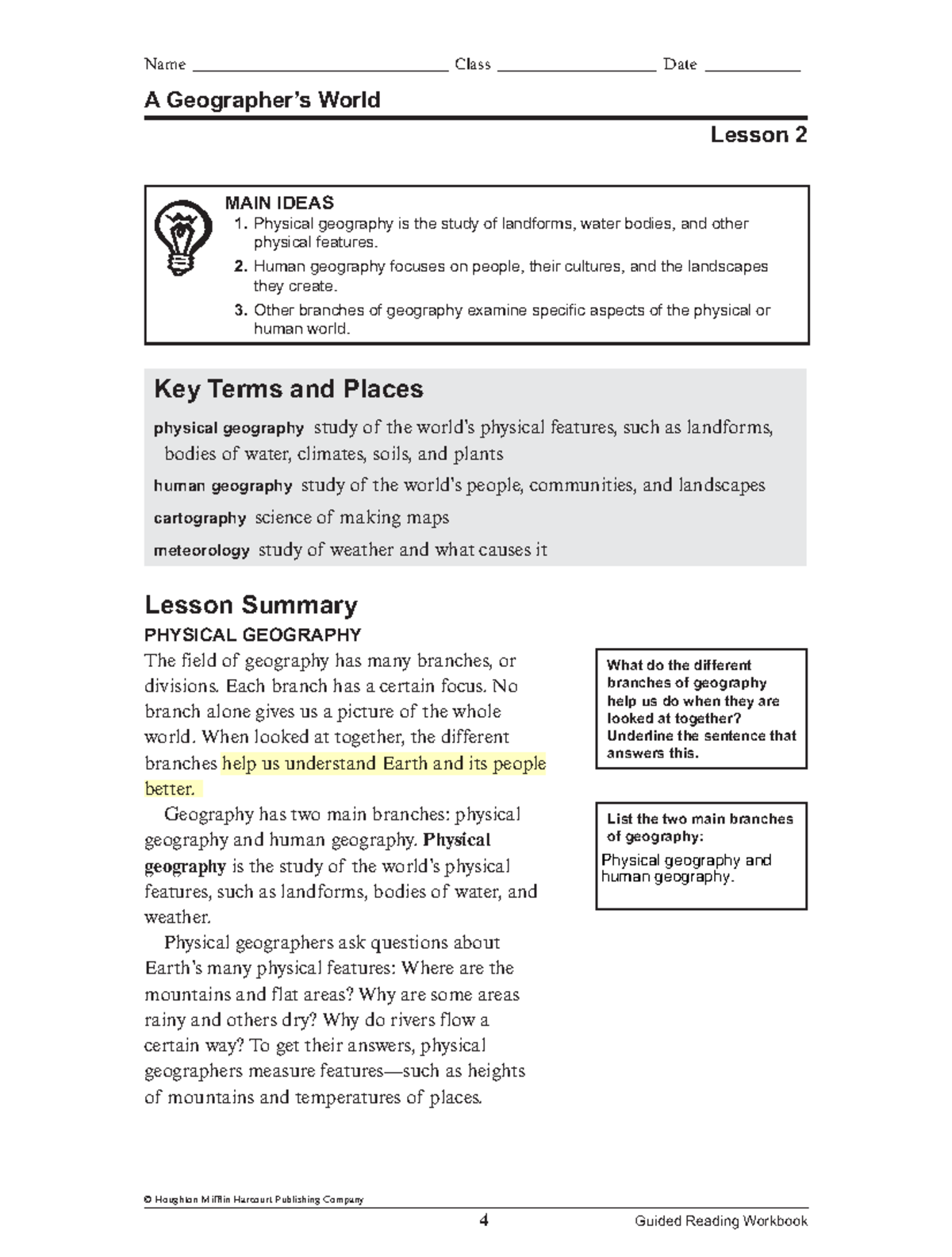 Module 1 Lesson 2 Geography Workbook Key Concepts and Terms - Studocu
