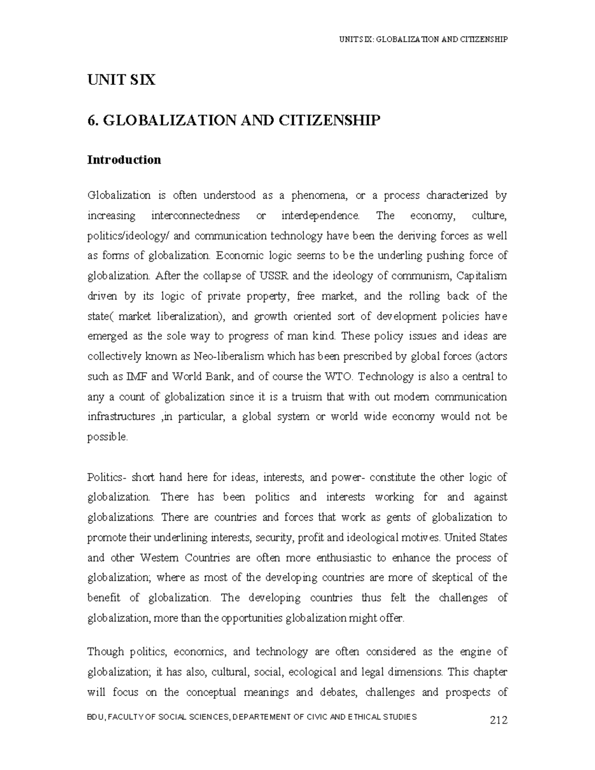 UNIT 6: GLOBALIZATION AND CITIZENSHIP - Key Concepts and Debates - Studocu
