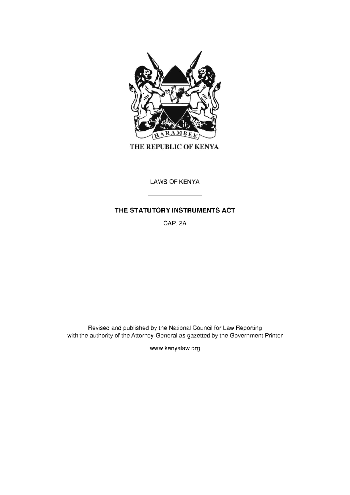 Statutory Instruments Act Cap. 2A - Revised Edition 2013 - Studocu