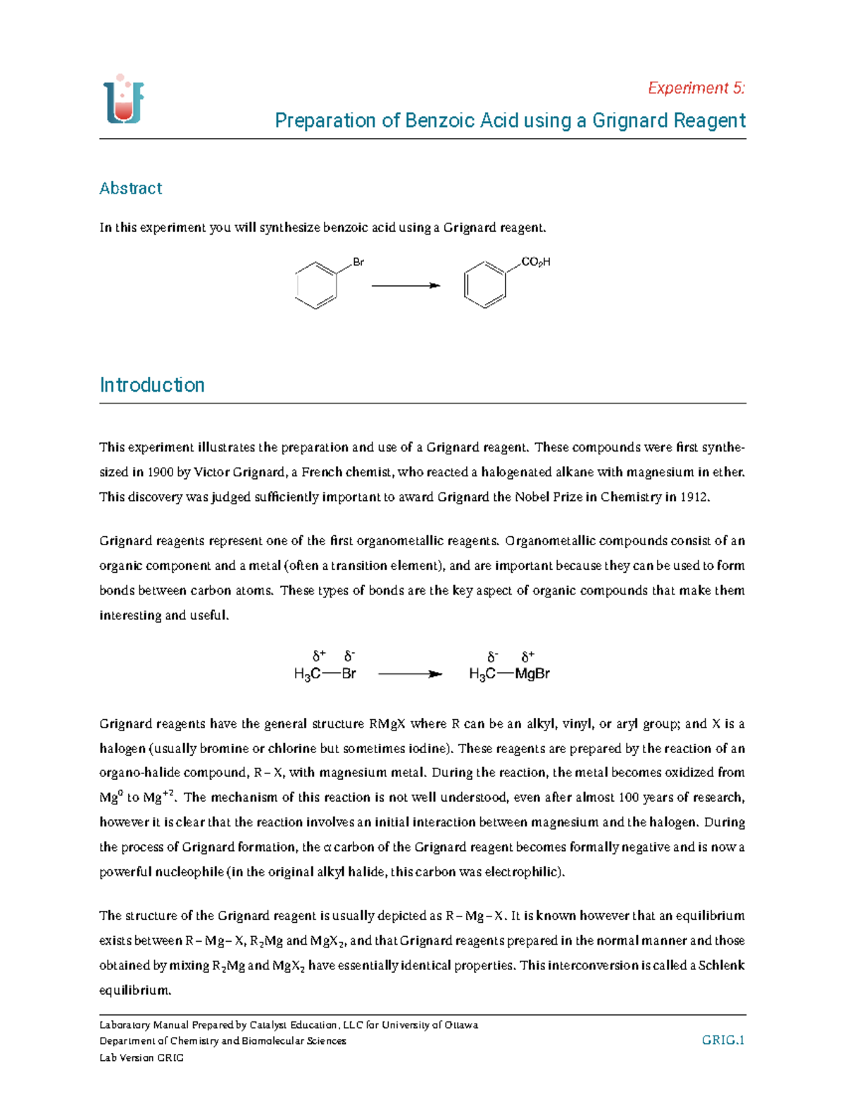 Chem 3001: Lab Experiment on Benzoic Acid Synthesis via Grignard - Studocu