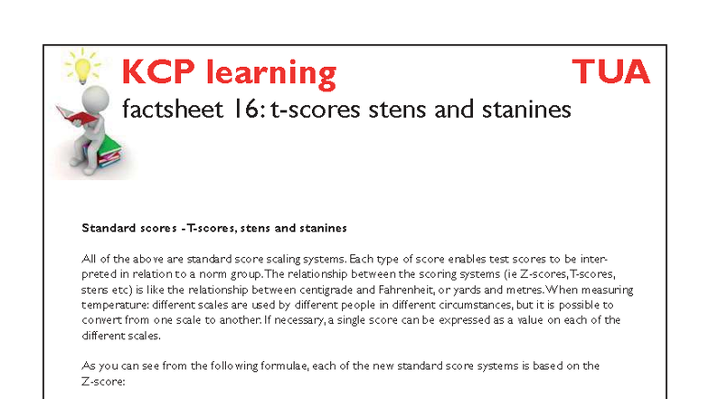 KCP Learning TUA Factsheet 16: Understanding Stens & Stanines - Studocu