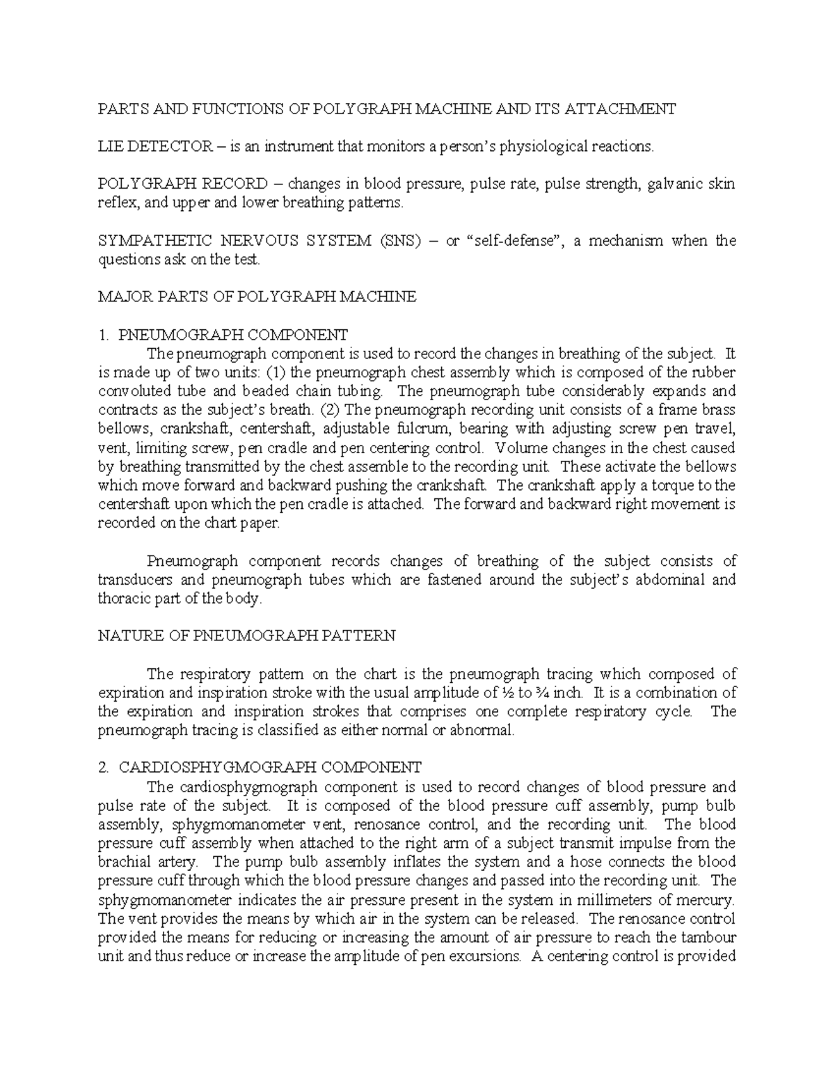 503256900 Parts & Functions of Polygraph Machine Components - Studocu