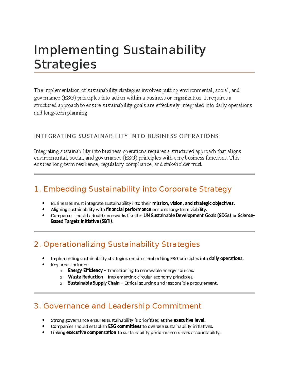 Implementing Sustainability Strategies: ESG Integration in Business ...