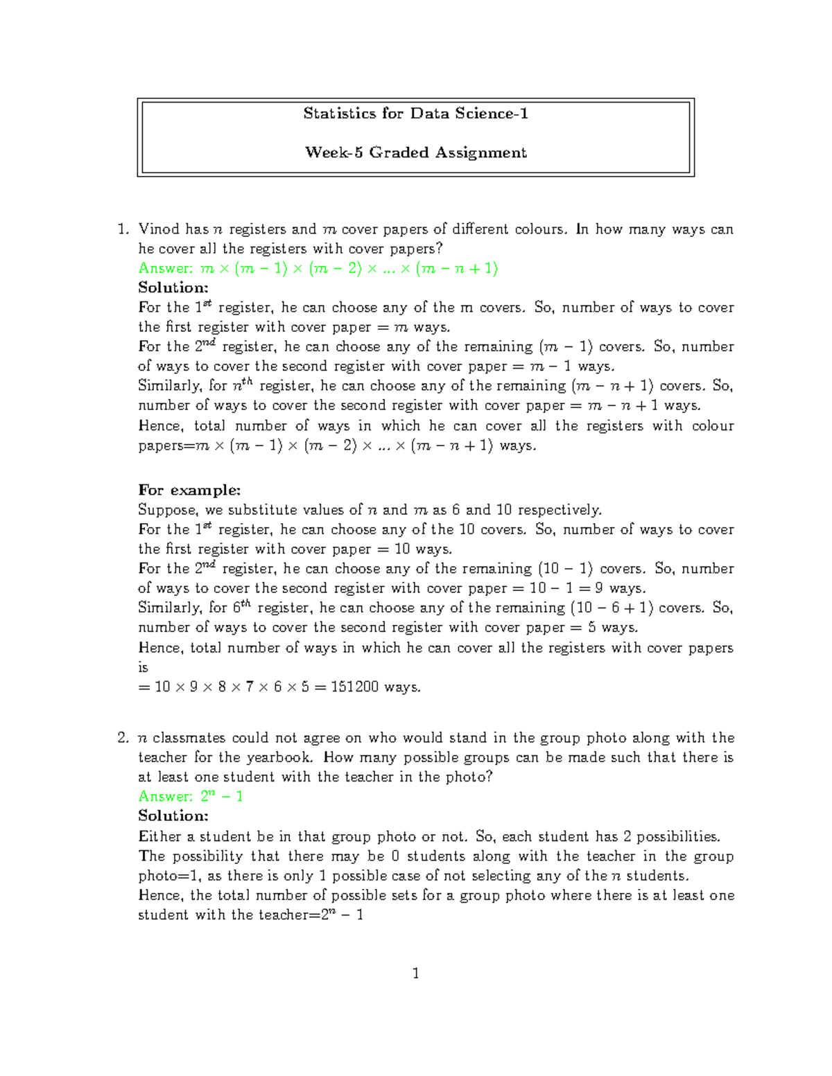 Week 5 Ga Solution May24 Statistics For Data Science Week 5 Graded Assignment Vinod Has N