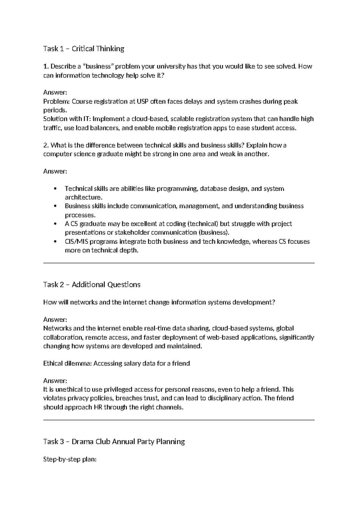 IS226 T1: Critical Thinking on IT Solutions & Skills Analysis - Studocu