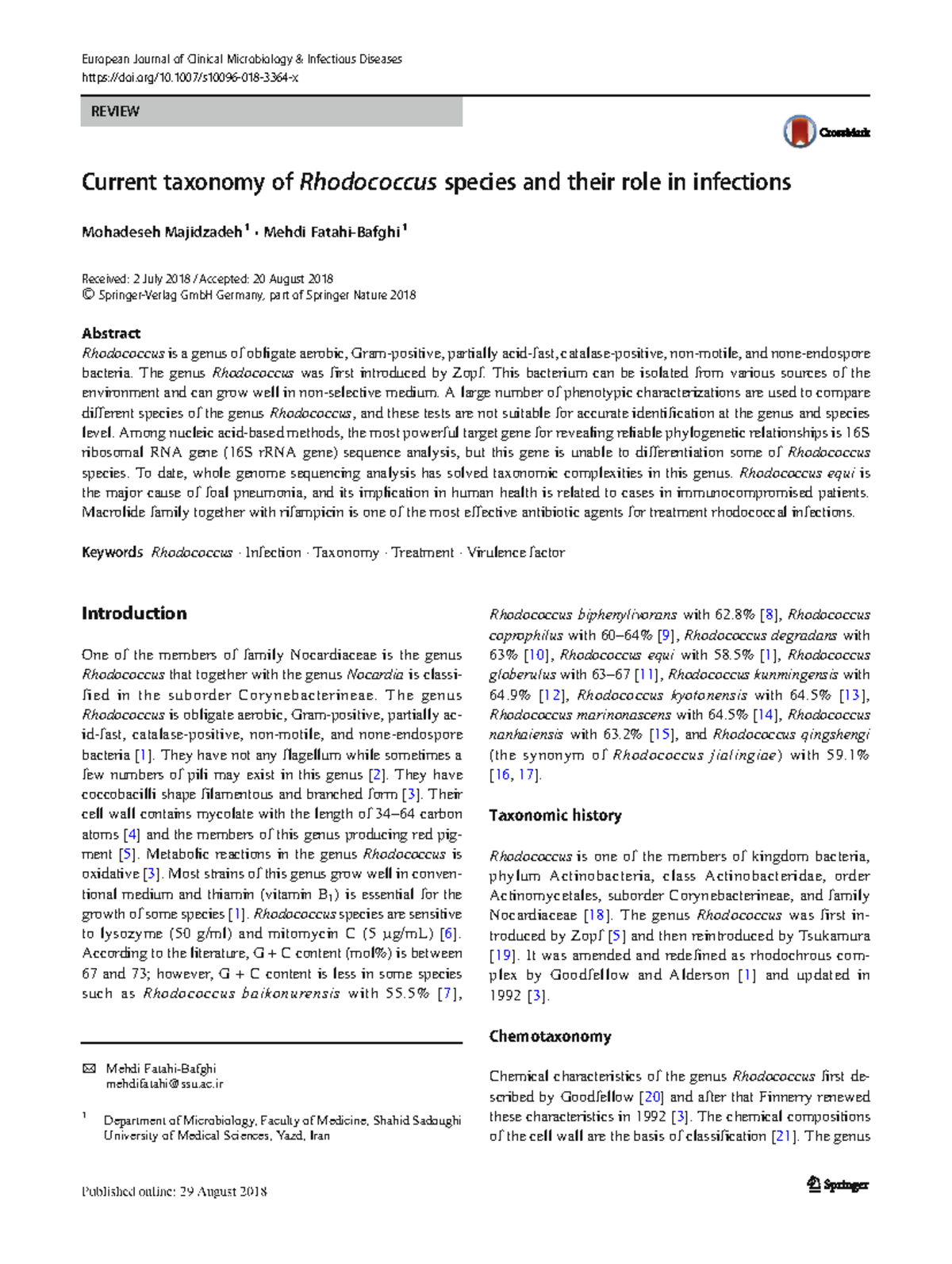 Current taxonomy of Rhodococcus species and their role in infections ...