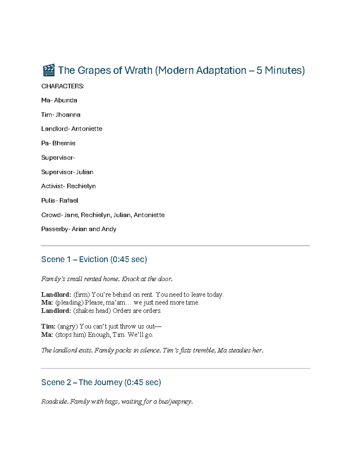 The Grapes of Wrath (Modern Adaptation) - Character Study Notes - Studocu