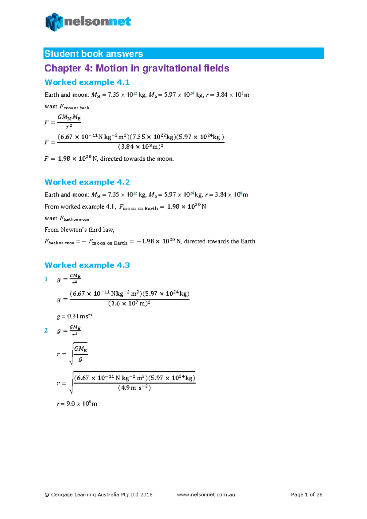 Ch 4 Motion in Gravity - Student book answers Chapter 4 : Motion in ...