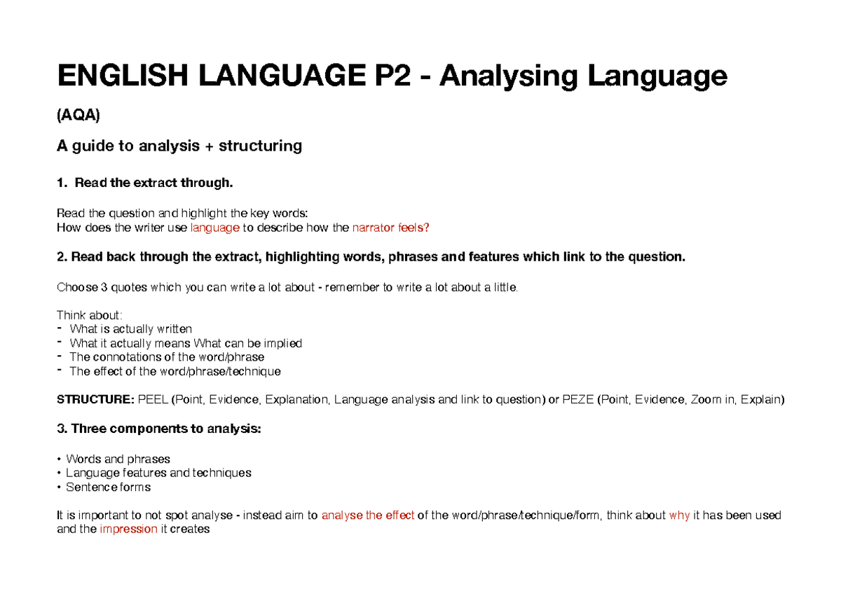 English Language P2 - Guide to Analyzing Language Techniques - Studocu