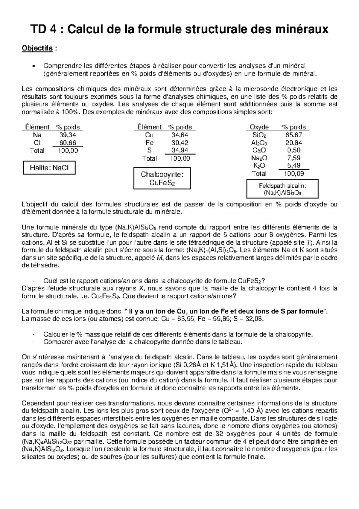 TD4-Correction - Formule Structurale des Minéraux et Calculs Associés - Studocu