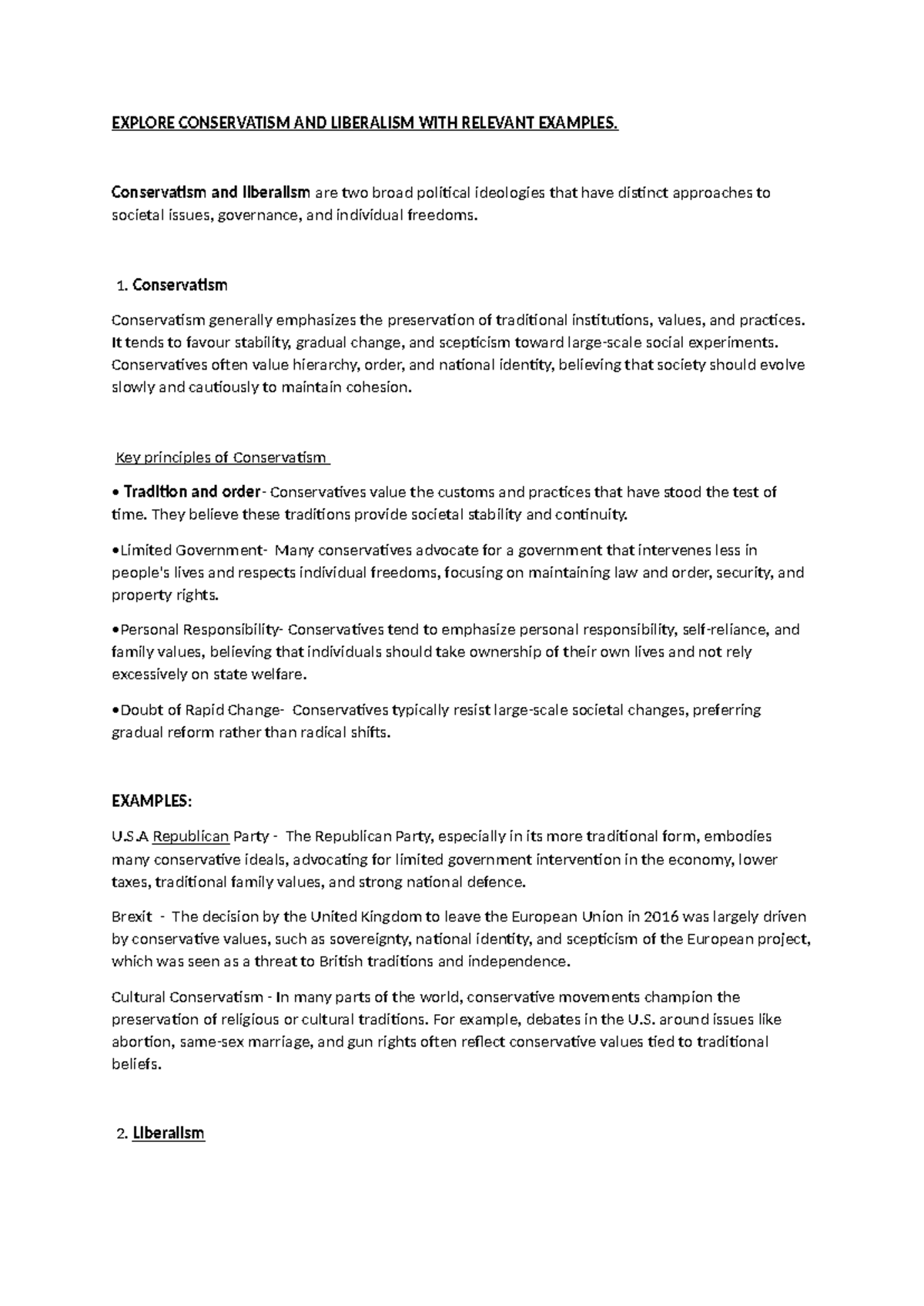 EET 402 conservatism and liberalism - EXPLORE CONSERVATISM AND ...