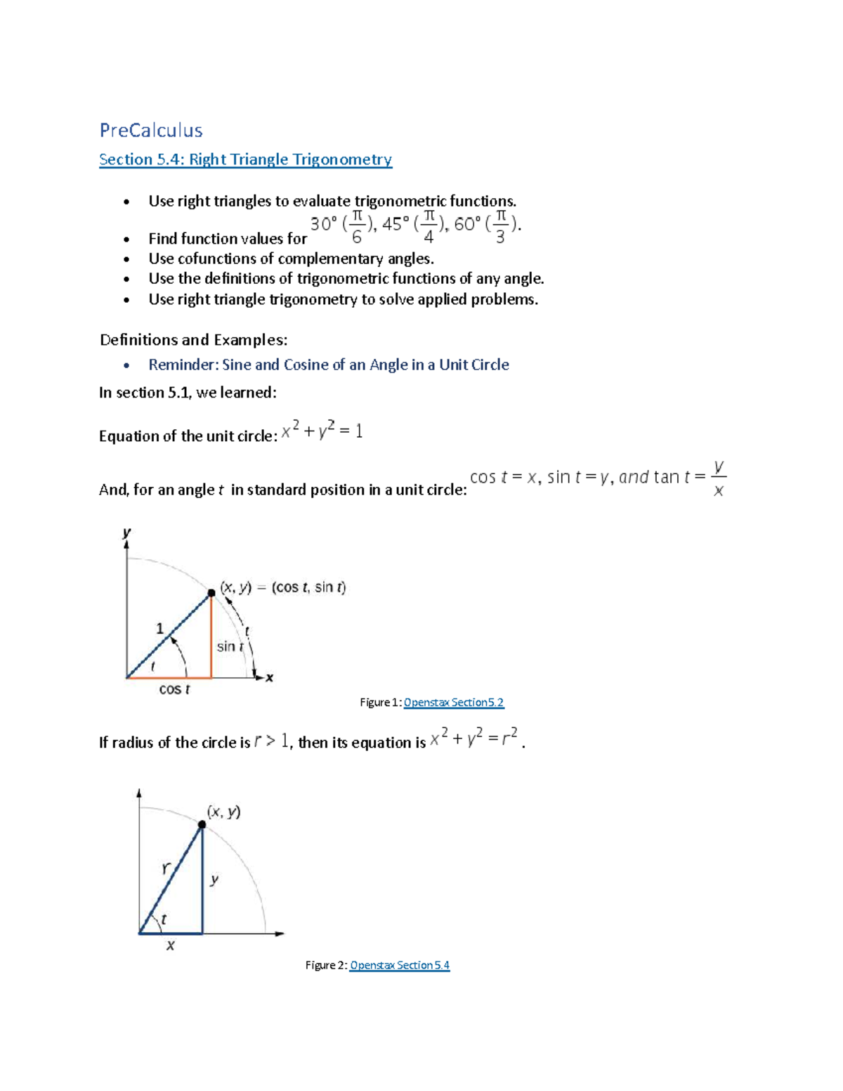 PreCalc 5.4: Right Triangle Trigonometry & Applications - Studocu