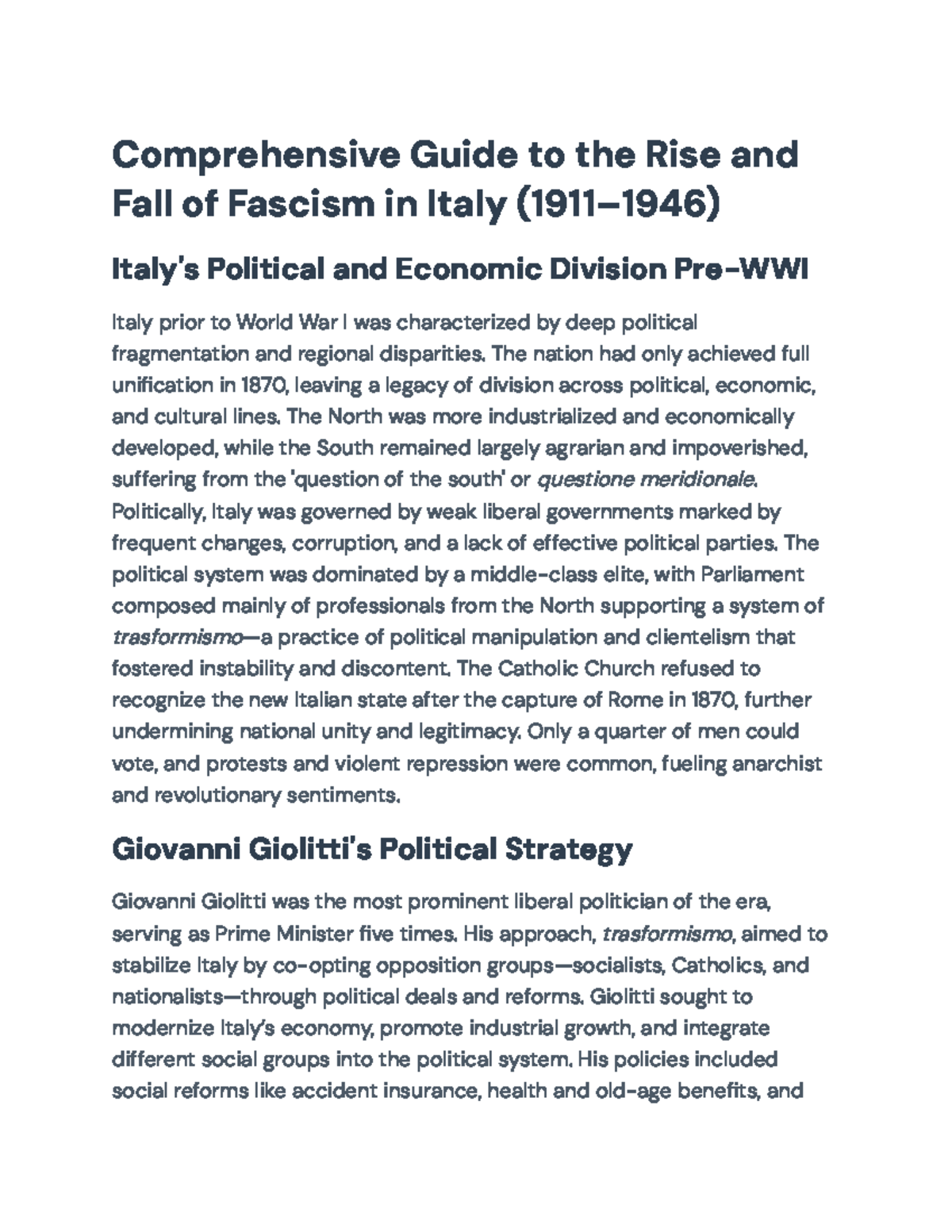 Comprehensive Overview of Fascism's Rise and Fall in Italy (1911-1946 ...