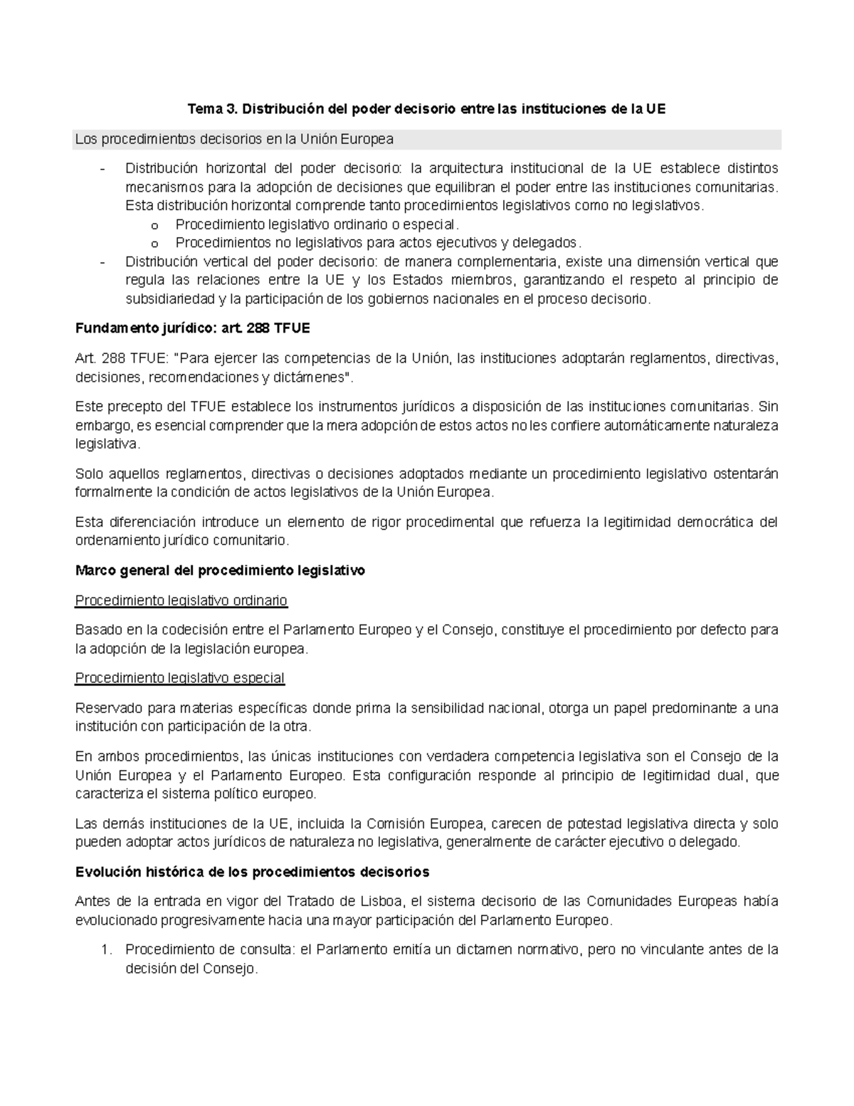 Tema 3: Distribución del Poder Decisorio en la UE - Derecho de la UE ...