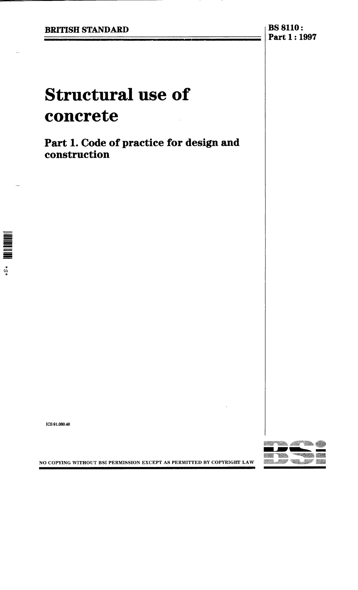 BS 8110 P1-1997 Structural USE OF Concrete - BRITISH STANDARD BS 8110: Part 1 : 1997 Structural ...