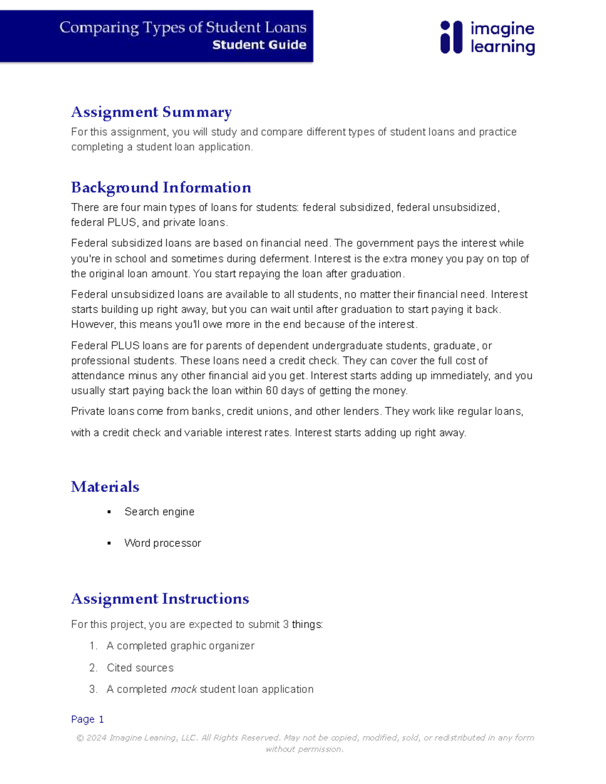 Project: Comparing Types of Student Loans - Student Guide - Studocu