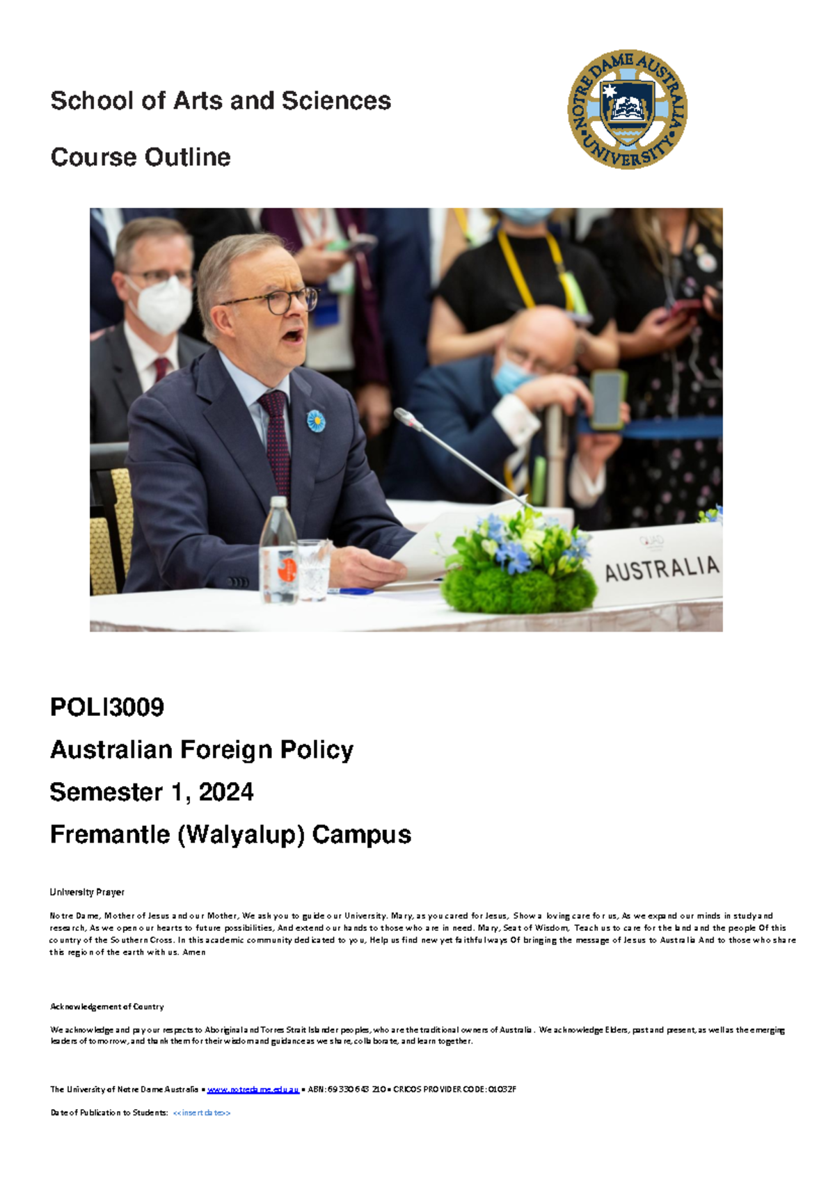 POLI3009 Course Outline: Australian Foreign Policy 2024 SP1 - Studocu
