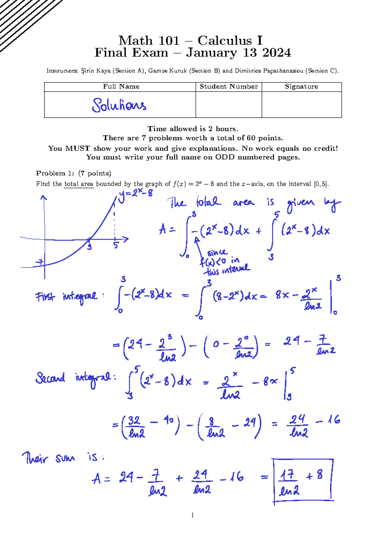 Math 101 Calculus I Final Exam Sample January 2024 - Studocu