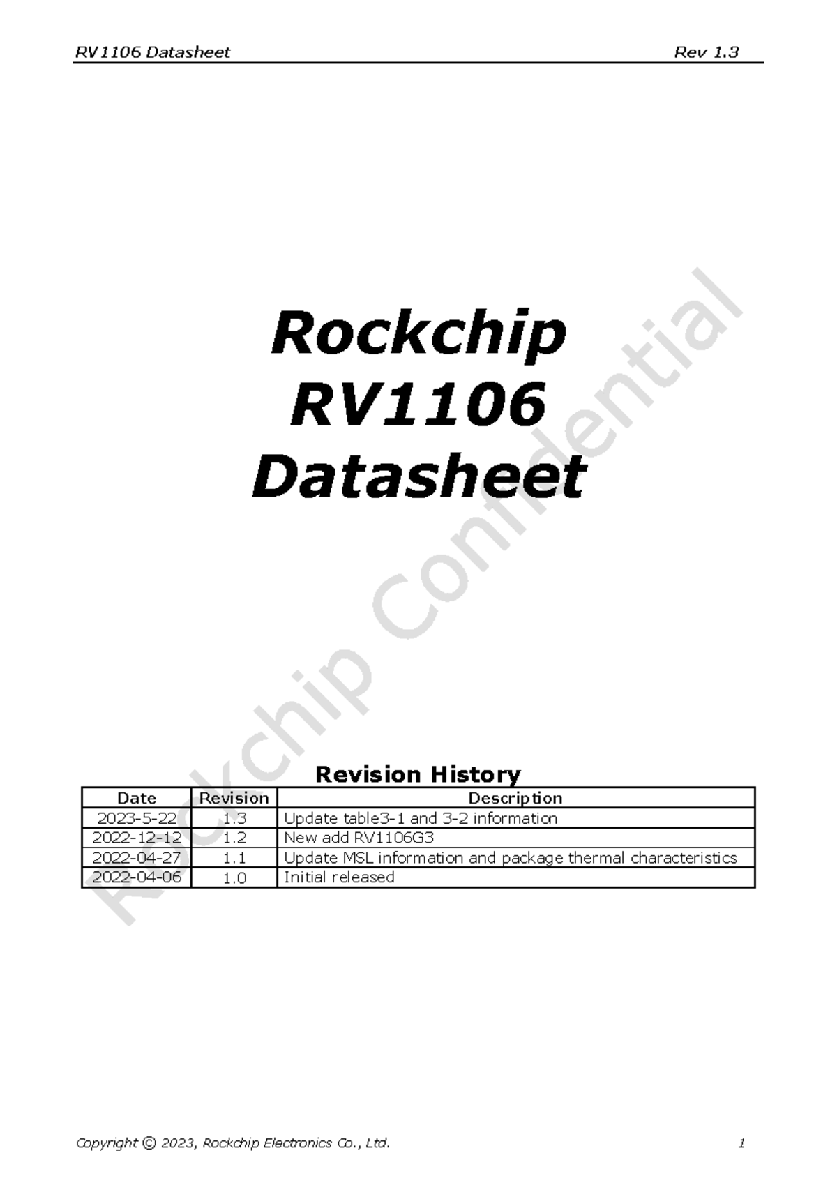 Rockchip RV1106 Datasheet Rev 1.3: Key Specifications & Features - Studocu