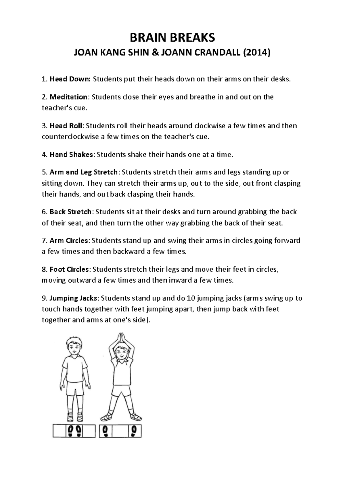 WEEK 2 - Brain Breaks Activities for Classroom Engagement - Studocu