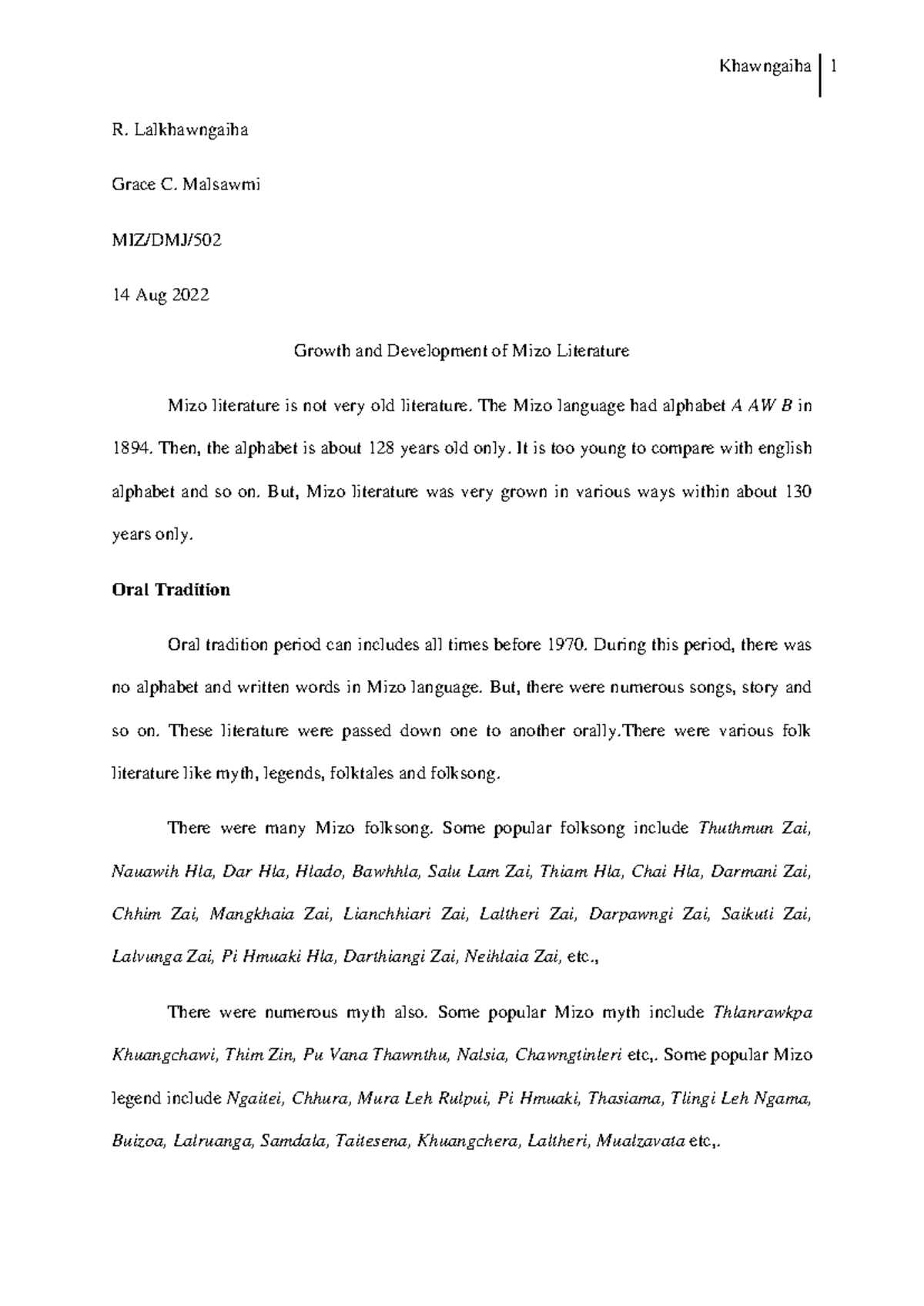 MIZ/DMJ/ Growth and Evolution of Mizo Literature: A Comprehensive ...