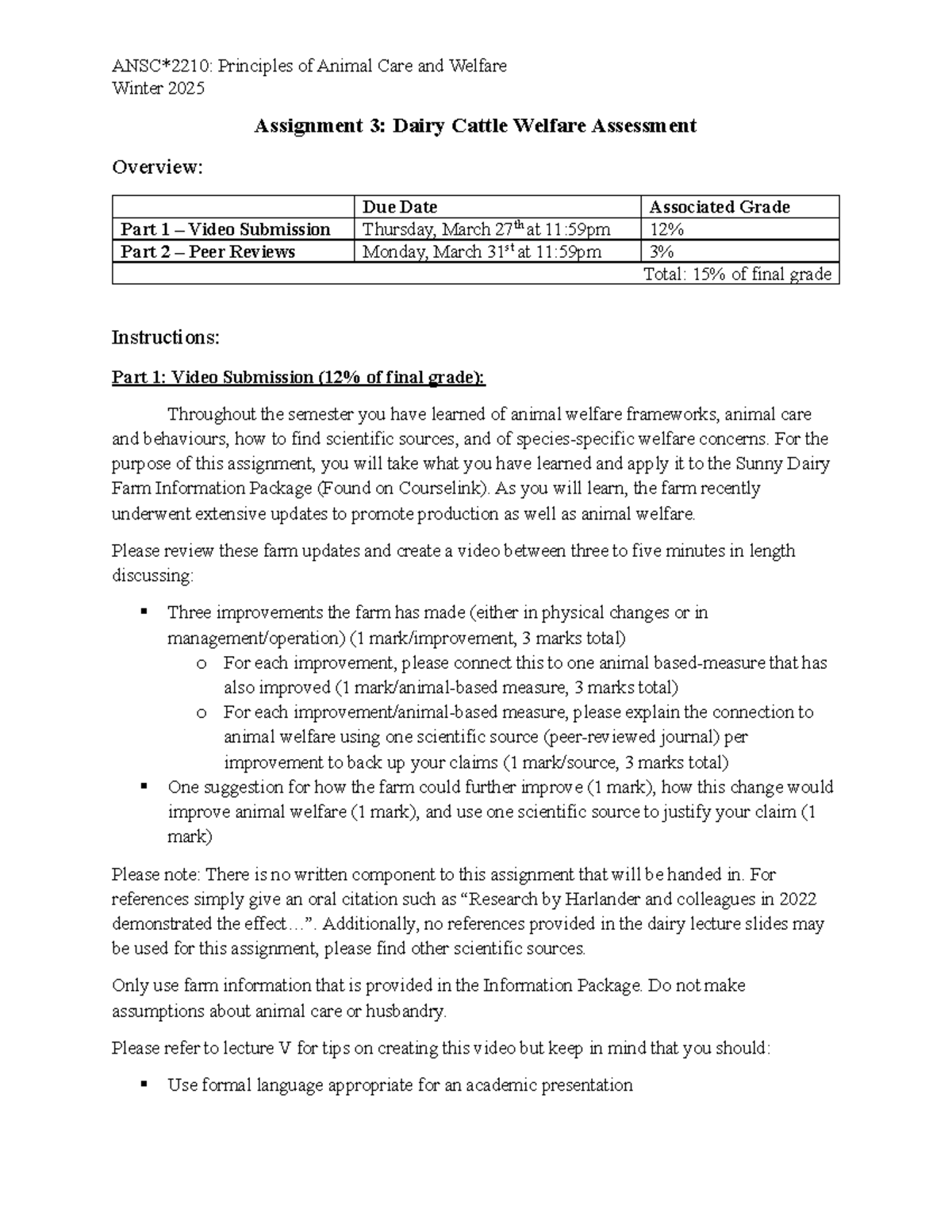 ANSC2210 Assignment 3 Instructions - Copy - ANSC*2210: Principles of ...