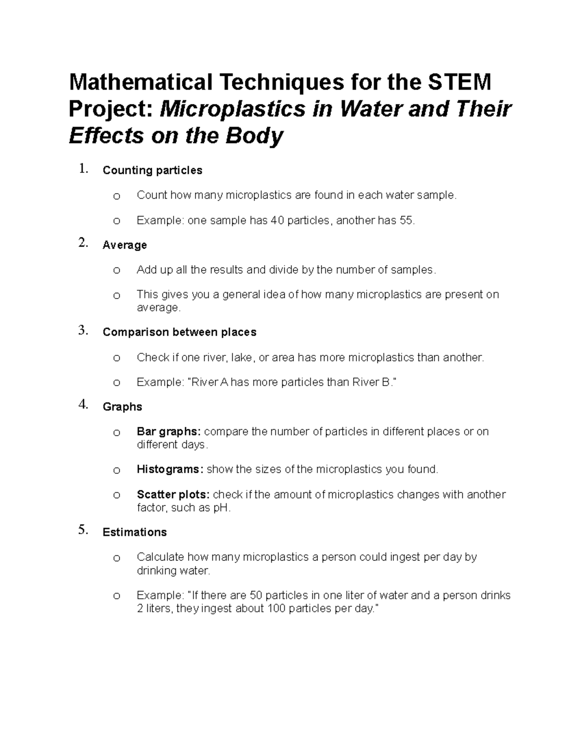 Mathematical Techniques for STEM Project: Microplastics Analysis - Studocu