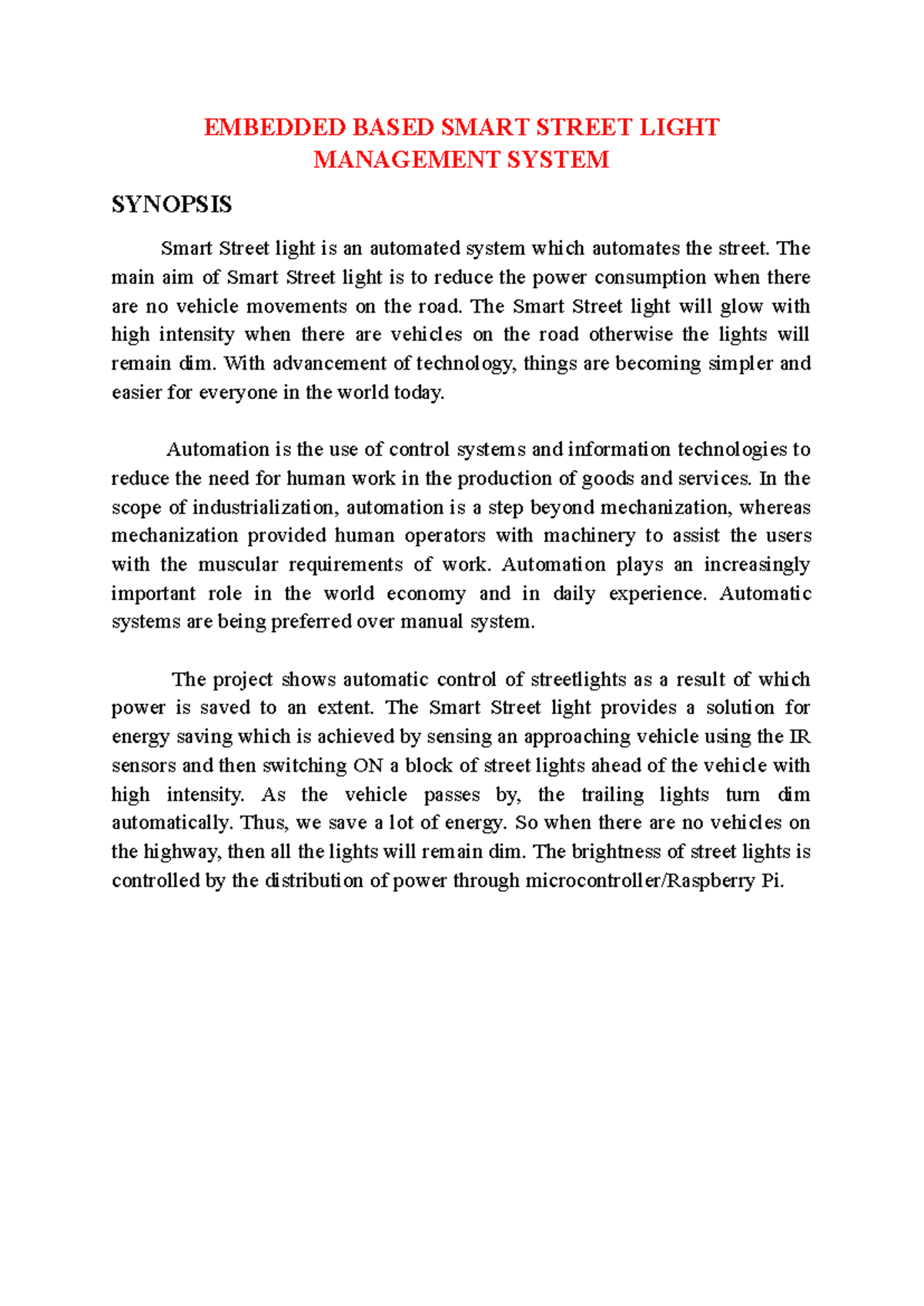 EMB 2023: Smart Street Light Management System Synopsis & Vehicle ...